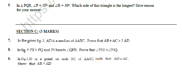 CBSE Class 9 Mathematics Triangles Worksheet Set A CBSE Class 9 Mathematics Triangles Worksheet Set A